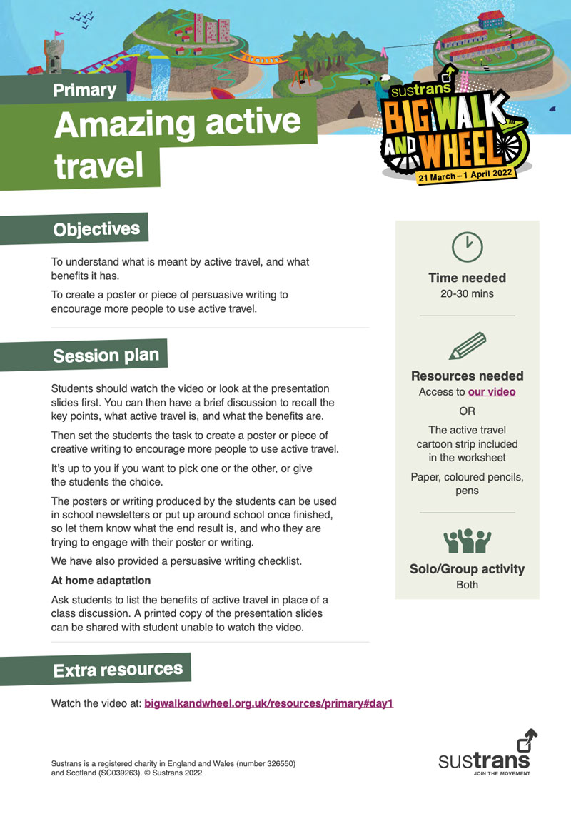 Primary School Lesson Plans — Sustrans Big Walk and Wheel 2022