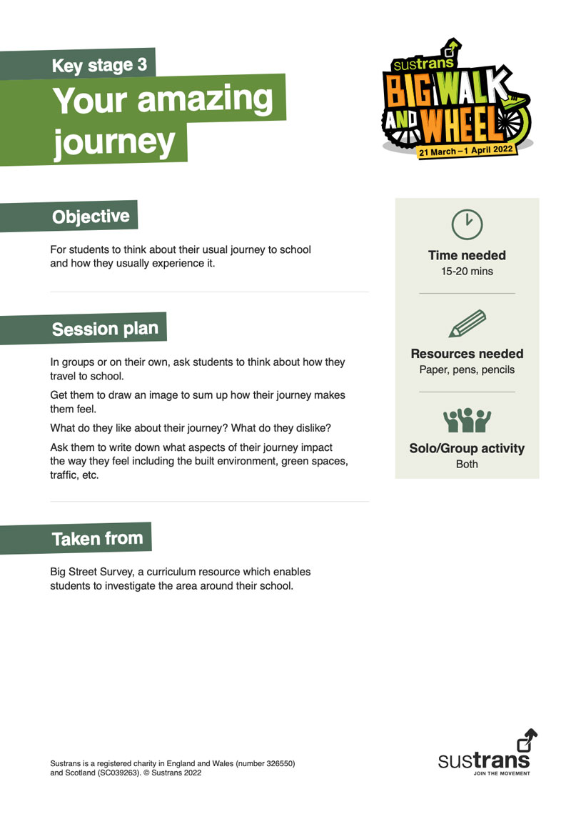 Secondary School Lesson Plans — Sustrans Big Walk and Wheel 2022