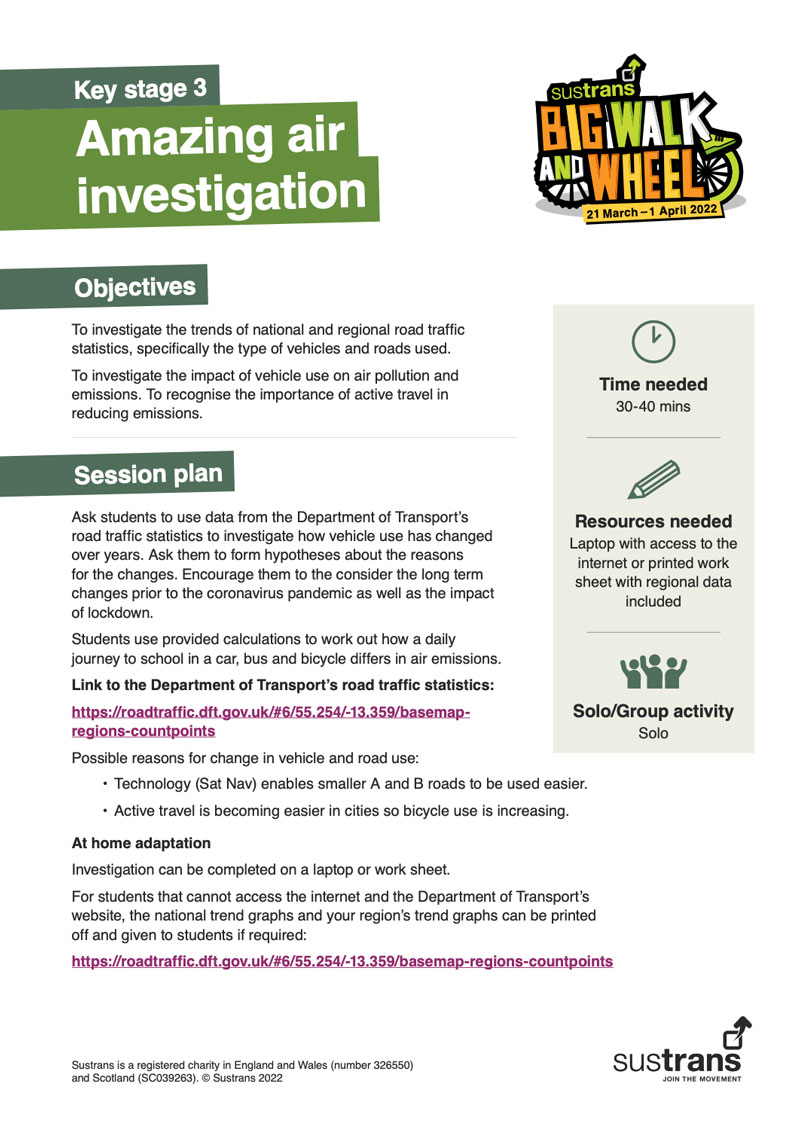 Secondary School Lesson Plans — Sustrans Big Walk and Wheel 2022