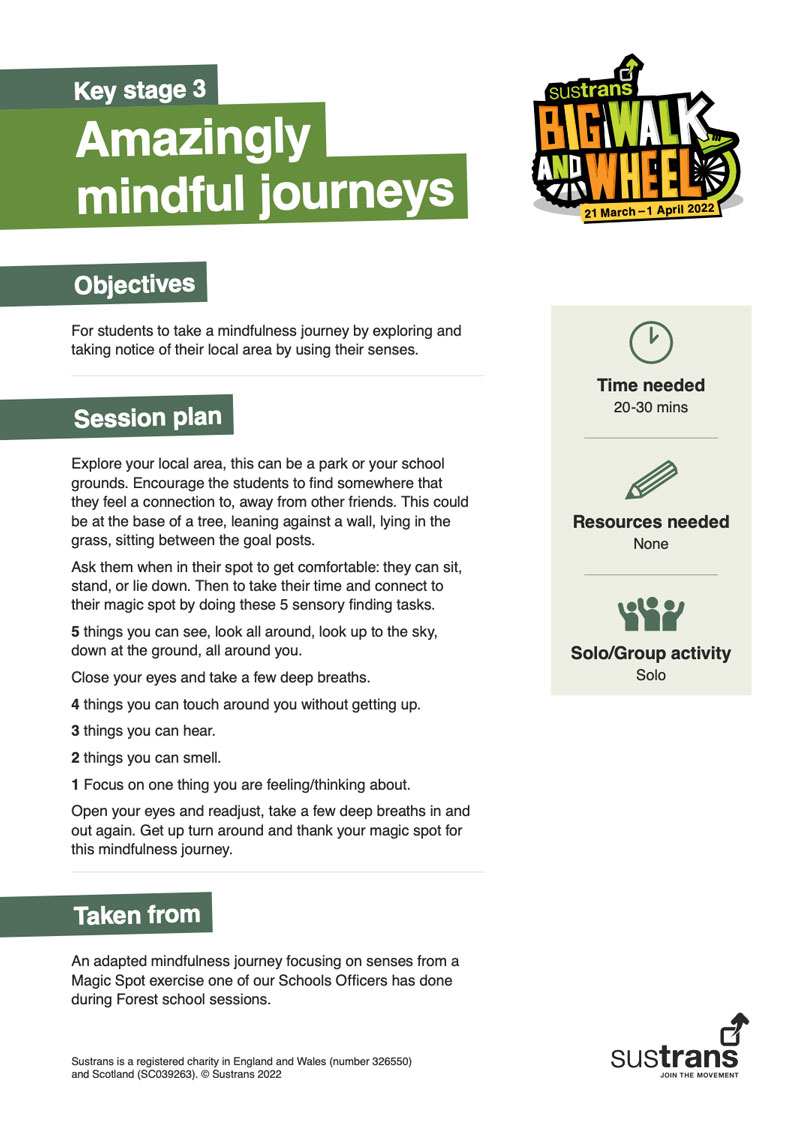 Secondary School Lesson Plans — Sustrans Big Walk and Wheel 2022