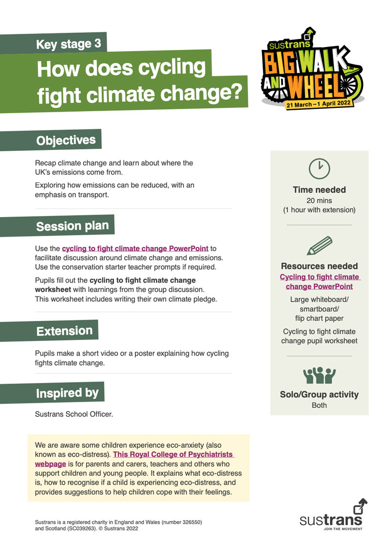 Secondary School Lesson Plans — Sustrans Big Walk and Wheel 2022